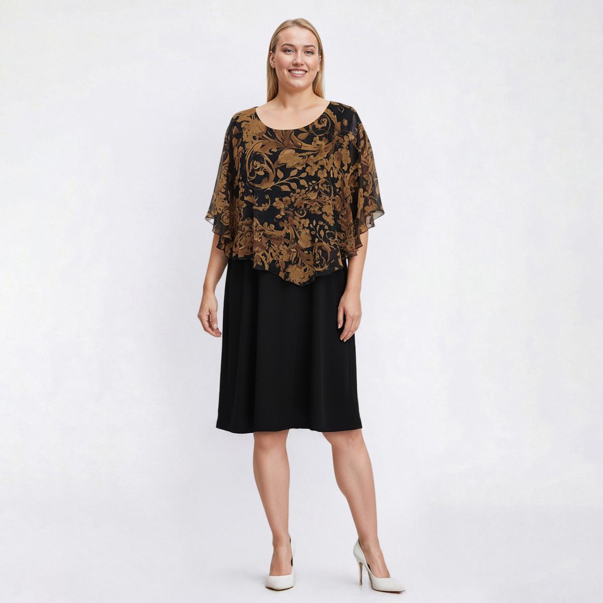 Click here for Plus Size Connected Apparel Floral Round Neck Ponc... prices